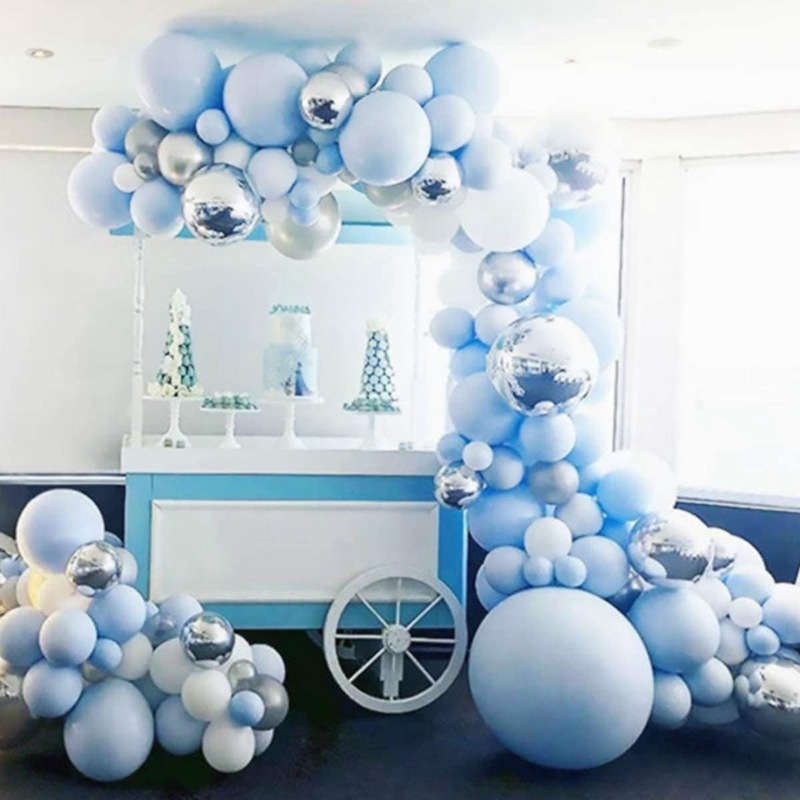 blue macaron balloon set silver 4d metal balloon baby birthday party ...